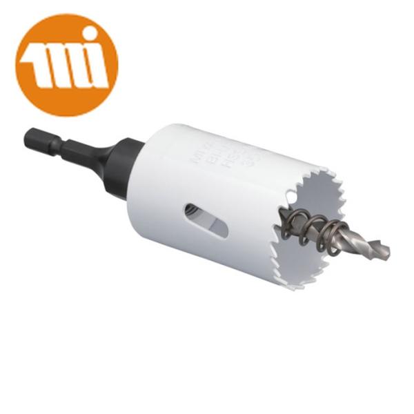 ミヤナガ ハイスホールソー|特長:刃厚1mmでスムーズな切れ味・段付きセンタードリルの採用により、操作性が向上・ストッパー部をなくし、貫通作業もスムーズに行えます(Φ17以上)。