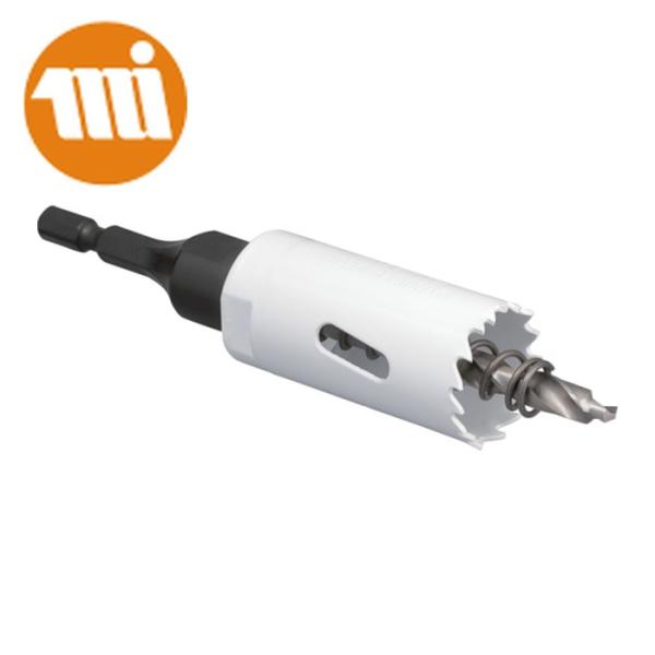 ミヤナガ ハイスホールソー|特長:刃厚1mmでスムーズな切れ味・段付きセンタードリルの採用により、操作性が向上・ストッパー部をなくし、貫通作業もスムーズに行えます(Φ17以上)。