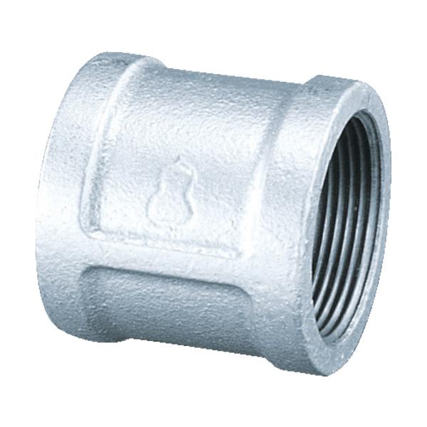 桑名金属工業 ねじ込み管継手(ソケット)|特長:粘り強く強靭さが特徴な「マレブル」製の継手です。 表面処理は環境負荷を軽減した「優めっき」(RoHS対応)を採用しています。