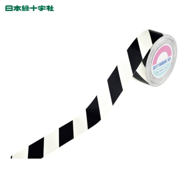 緑十字 ラインテープ|特長:暗闇での視認性にも優れた蓄光タイプのトラ柄テープです。 電気を消すと数分間光ります。 設置が容易なはく離紙付きです。
