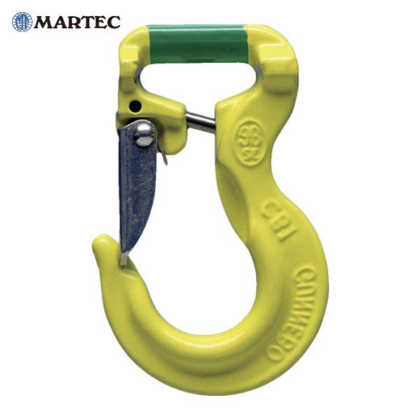 MARTEC ベルトスリング用フック|特長:ソフトスリングに簡単に取り付け、取り外しできるスリングフックです。 チョーク吊りの際、クレーンからソフトスリングを外して目通しする必要がなくワンタッチで作業が可能となります。