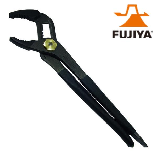 フジ矢 ウォーターポンププライヤー|特長:バネ付で使用時は作業がスムーズに行え、収納するときにはハンドルを下まで下ろすとバネが解除できる機構となっていますので、コンパクトに収納することができます。 柄の末端にマイナスドライバー機能があります。
