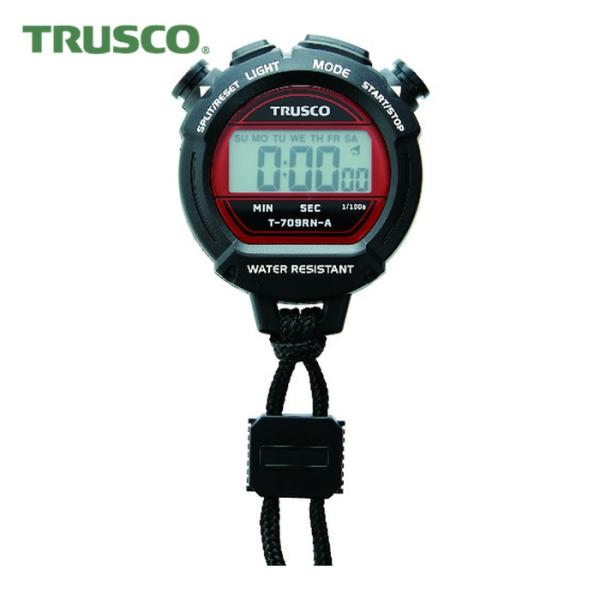 TRUSCO ストップウォッチ|特長:文字高18mmの大型液晶表示です。 スプリット機能付です。 時計、カレンダー機能付です。