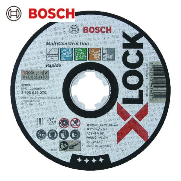 ・幅広い材料の切断作業に使えます。・ボッシュ新・砥石交換システム「X-LOCK」対応です。・鉄、非鉄金属、石材、陶器タイル、プラスチック、等に。・外径(mm):125・刃厚(mm):1.6・穴径(mm):22.23・砥材:AC・粒度(#):...