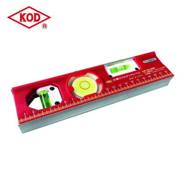 KOD アルミ製水平器|特長:ブロック・レンガ積の際、丸型気泡管で1発測定可能です。 ブロック・レンガ積に最適です。