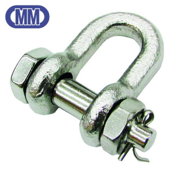 水本 シャックル|特長:枠の太さよりピンの太さの方が太いシャックルです。 ワリピン止めなので、振動でピンが緩む危険がないタイプです。