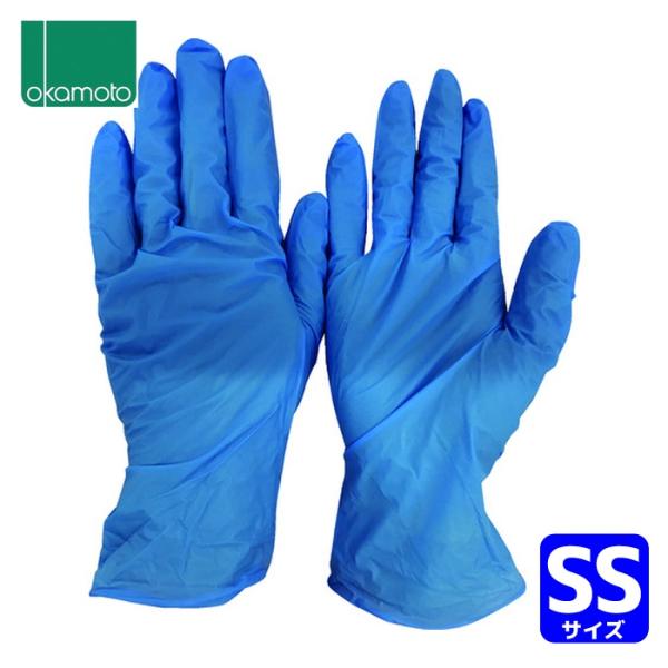 okamoto ニトリルゴム使い捨て手袋(粉なし)|特長:極薄で手にピッタリフィットし、弾力性があり圧迫感がありません。 突き刺し強度に優れています。 耐油性に優れています。