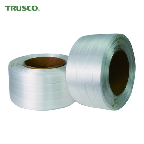 TRUSCO PPバンド|特長:ポリエステルのバンドです。 帯鉄と違い、商品を傷つけたり、怪我の心配がありません。 高強度、低伸度で耐候性、耐薬品性に富んでいます。
