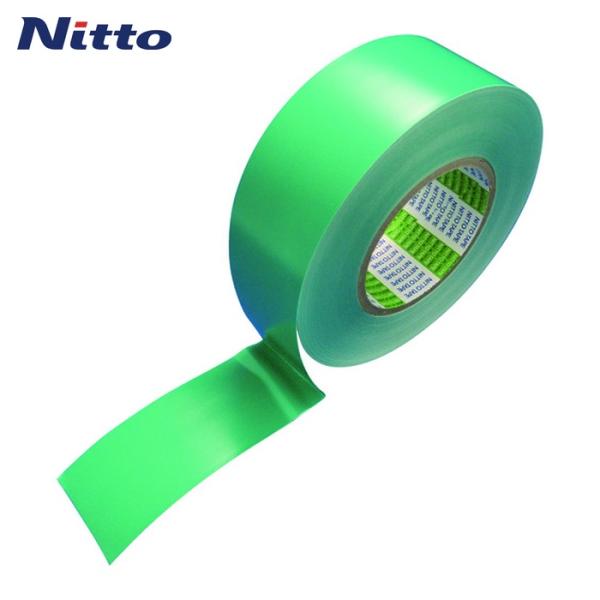 日東エルマテ ラインテープ|特長:面にもよくなじむ特殊な粘着剤を使用しています。 接着力が強力で、汚れにくく、耐摩耗性・耐久性に優れたタイプです。 幅のみ別作品製作が可能です。