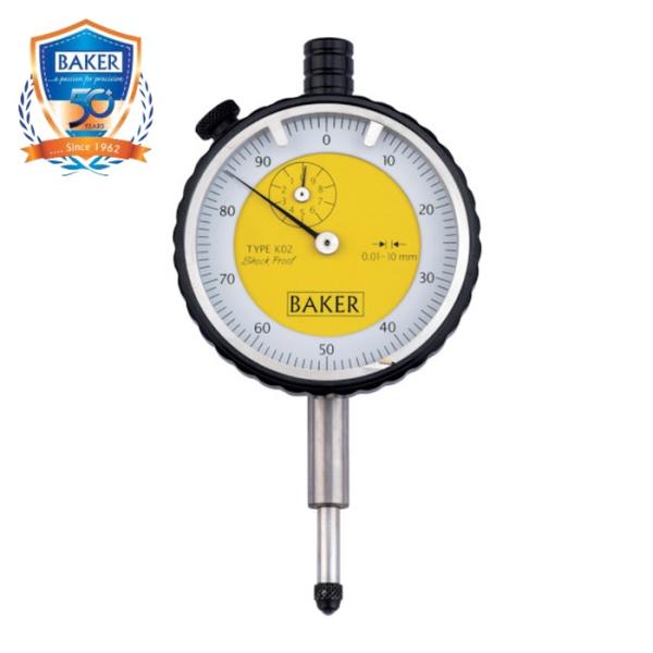 BAKER ダイヤルゲージ|特長:目量0。 01mmの一般的なダイヤルゲージです。 スピンドルはステンレス製、測定子は超硬ボールアンビル付きです。