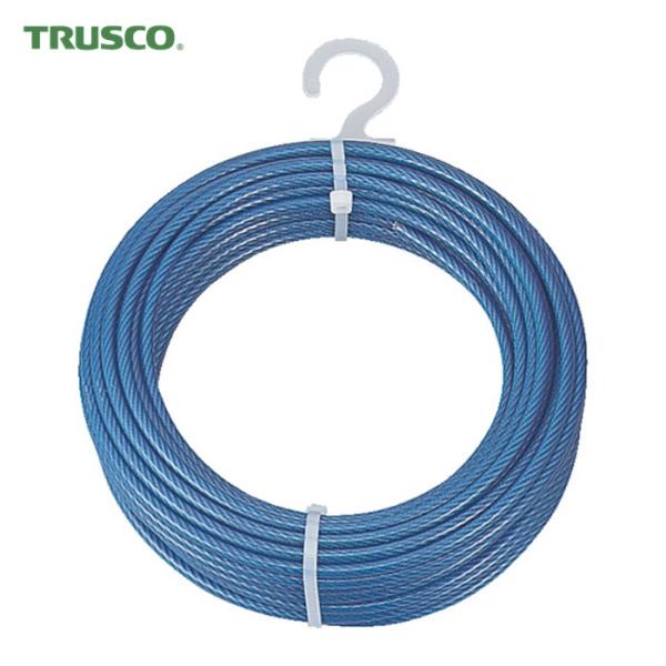 TRUSCO ワイヤロープ|特長:メッキ付ワイヤロープにPVC被覆を施した物で、耐食性、美観などを要求される場合に使われます。 油を嫌う場所、人体などに触れる場所などに使われます。