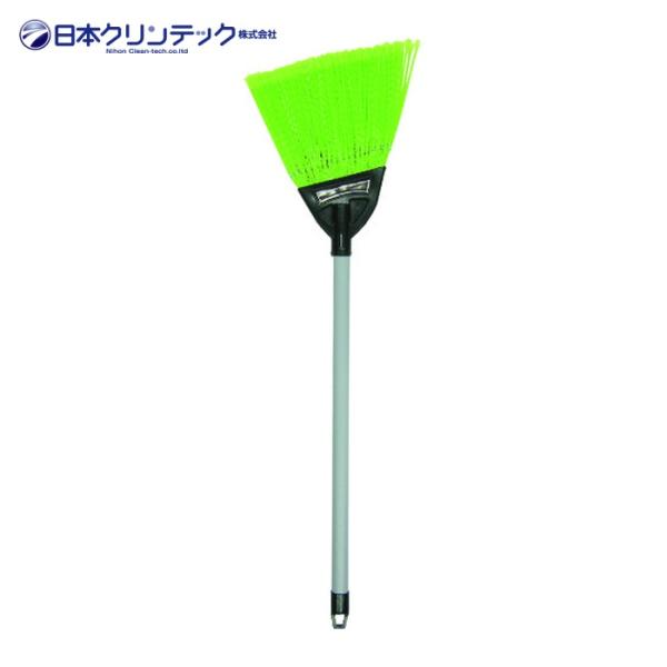 日本クリンテック ほうき|特長:腰が強く、水気に強い化繊穂のホーキです。 穂先に先割れ加工を施し、細かいチリ埃も掃くことができます。 柄は軽くて丈夫な被覆鋼管を使用しています。