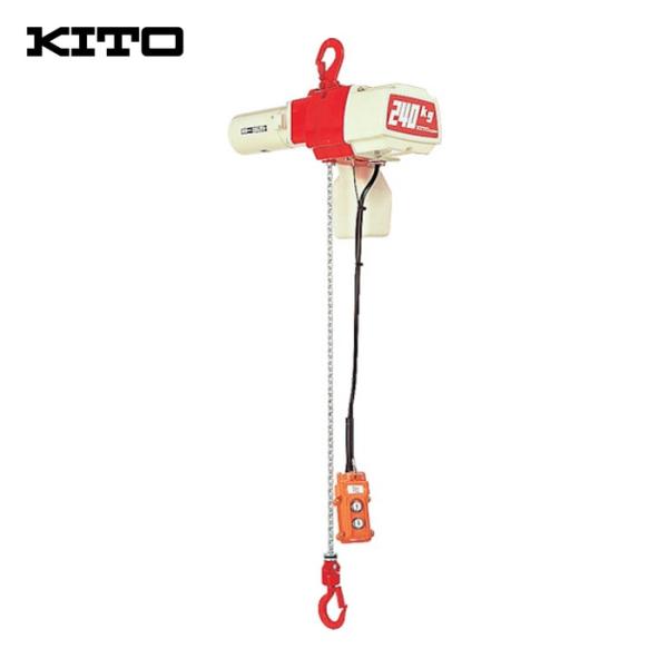 KITO 電気チェーンブロック(単相100Vタイプ)|特長:パワーとスピード抜群の小容量タイプの電気チェーンブロック・【仕様】:定格荷重60kg、揚程3m、本体重12。 0kg、フック間最小距離315mm・【小容量ホイスト】:「キトーセレク...