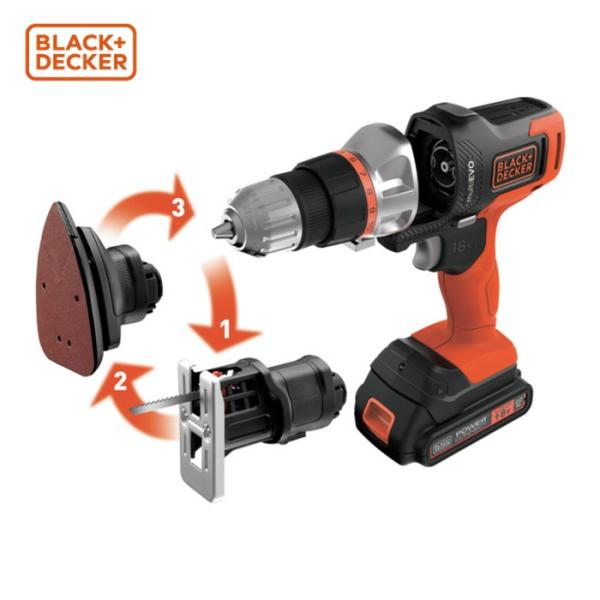 B+D 充電マルチツール|特長:3種類のヘッドで穴あけネジ締め・切る・磨くが可能な基本セットです。 D。 I。