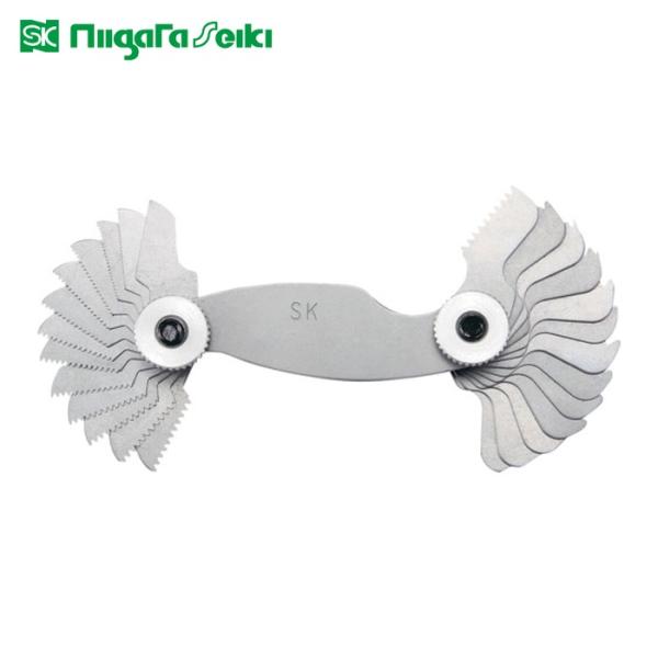 SK ピッチゲージ|特長:おねじピッチに沿わせるだけで、ねじピッチが簡単に確認できます。 リーフにピッチ数が記してあります。