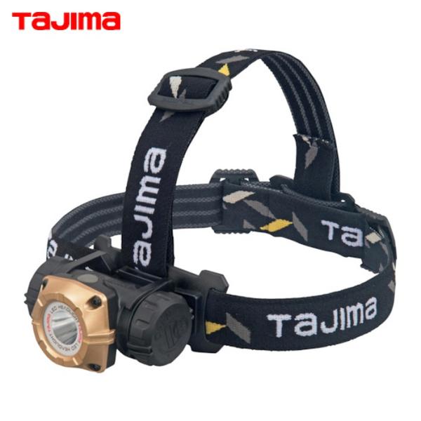 タジマ LEDヘッドライト(電池式)|特長:小型軽量の電源一体型ヘッドライトです。 ヘッドから脱着可能、強力マグネット付でハンド及びワークライトに利用できます。 頭にしっかりフィットするオーバーヘッドバンド付です。