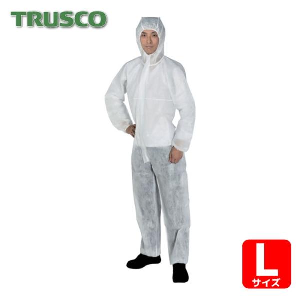 TRUSCO 使い捨て保護服|特長:素材にはエアフィルター等でも使用される、東レ製のポリエステル長繊維不織布アクスター[[R上]]を使用しています。 使用されている素材(不織布)は日本国内で製造されています。 原産国(縫製)はベトナムです。