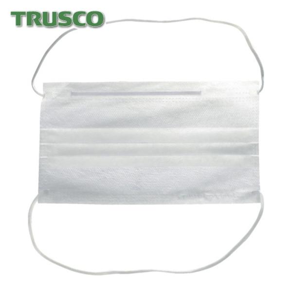 TRUSCO 一般作業用マスク|特長:耳が痛くなりにくい平紐ウレタンゴム(幅4mm)を採用します。 樹脂製ノーズピースが鼻の形に合うよう加工しています。 ノーズピースに金属を使用していないのでゴミ分別の手間がいりません。