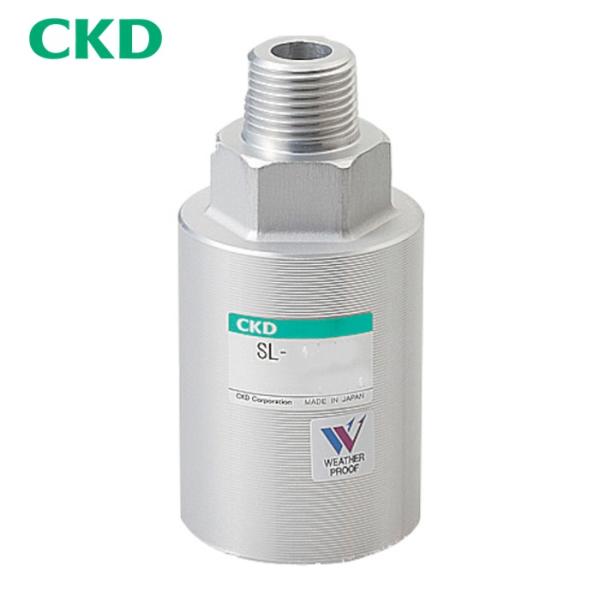 CKD サイレンサ(空気用)|特長:排出されるエアで発生する、排気騒音を減音するサイレンサの金属ボディタイプです。 全シリーズ軽量・小形化で統一しました。 エレメント交換が可能で、長くご使用頂けます(形式:SL・8A・EL)。