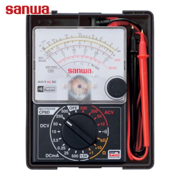 SANWA アナログテスタ|特長:ハードケース含めても手のひらサイズのアナログテスターです。 導通ブザー付きです。 専用ケース付属です。