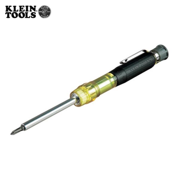 KLEIN 精密ドライバーセット|特長:シャンクの差込方向を変えることで長さを変更できます。 ドライバーのシャンクシャフト内に4種類のビットが収納できます。 ハンドルエンドキャップが回転するので早回しが可能です。