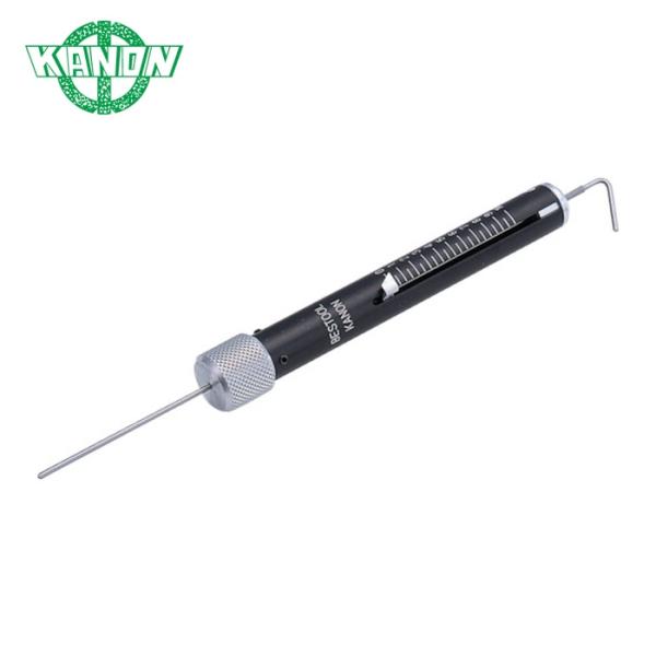 カノン テンションゲージ|特長:スプリングの力を応用した、精密な測定ができるテンションゲージです。 目盛は彫刻目盛ですので読み取りやすく、鮮明です。