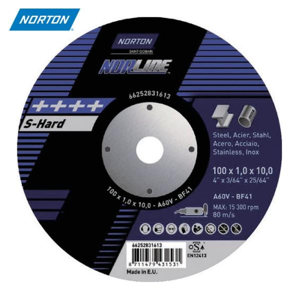 NORTON 切断砥石|特長:中心孔10mmのグラインダーに使用可能です。 0mm厚みの切断砥石です。 ハイスピードでバリが極めて少なく、材料の焼けが少ないので非常に精度の高い切断ができます。