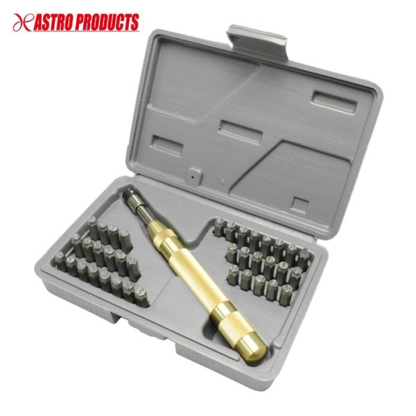 アストロプロダクツ ピンポンチ|特長:鉄やアルミニウム材などに、数字やアルファベットを打刻することができるスタンプポンチです。 本体を押し込むだけで、自動で打刻することができます。