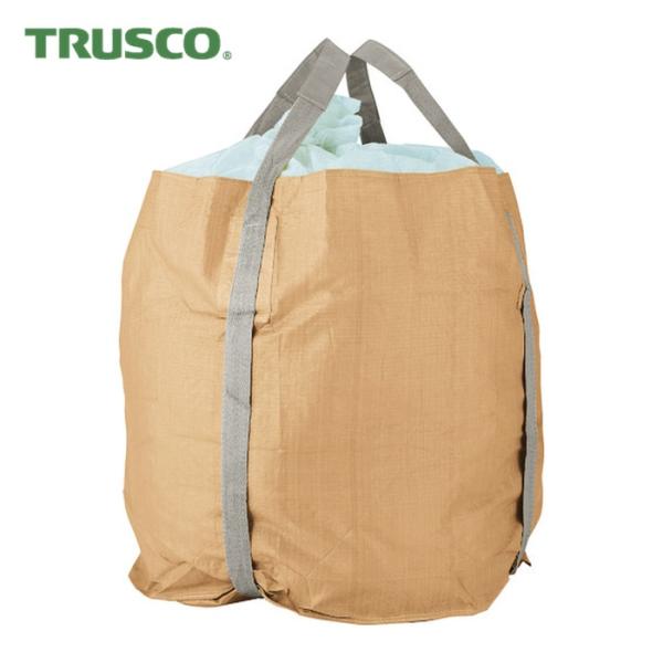 TRUSCO コンテナバッグ|特長:内容物をフォークリフトで吊り上げ、そのまま倉庫などに貯蔵することが可能となります。 使用しないときは、折り畳んで保管可能なため、スペースを取りません。