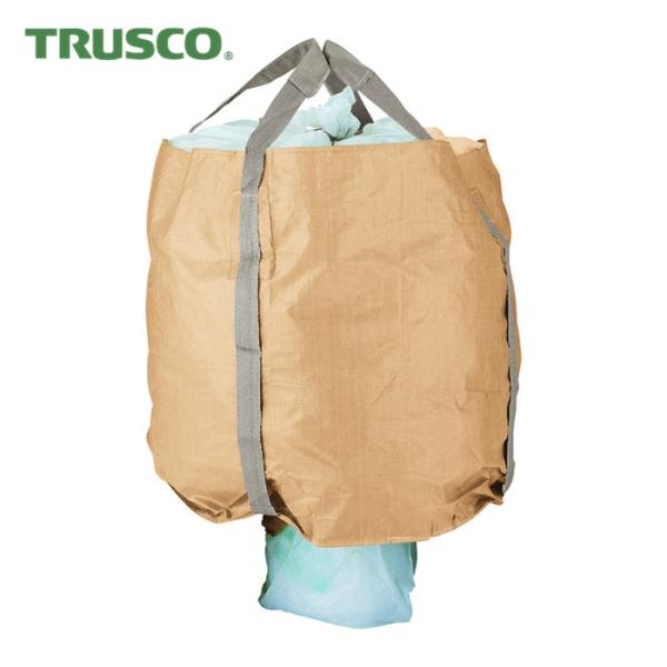 TRUSCO コンテナバッグ|特長:内容物をフォークリフトで吊り上げ、そのまま倉庫などに貯蔵することが可能となります。 使用しないときは、折り畳んで保管可能なため、スペースを取りません。