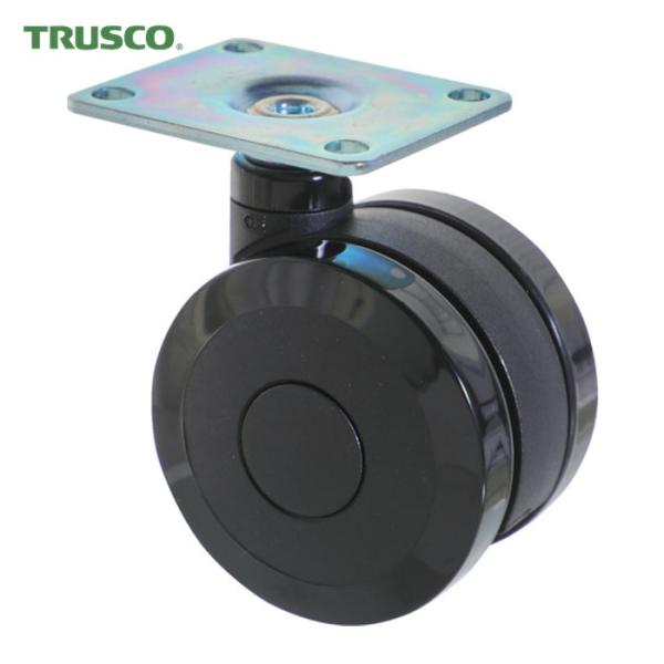 TRUSCO プレート式双輪キャスター(エラストマー車)|特長:国内ベッド規格にも適応している医療機器にも利用可能な大型双輪キャスターです。 ストッパーは旋回と車輪を同時に固定するダブルストッパーでより確実な固定が可能です。
