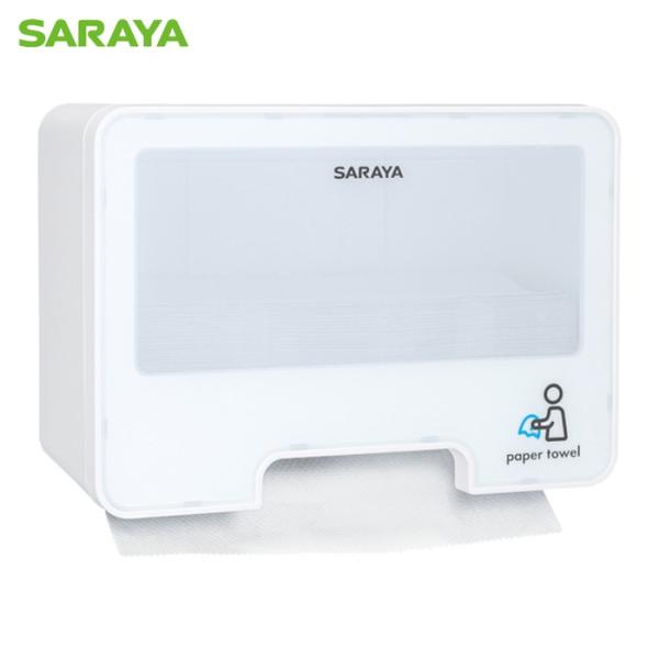 サラヤ ペーパータオルケース|特長:壁付型のペーパータオルホルダーです。 ペーパータオルを400枚セット可能です。 半透明の窓付きでペーパータオルの残量を確認しやすい仕様です。