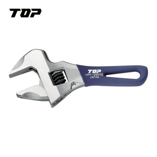 TOP モンキーレンチ|特長:ワイドな口開きです。 ワンランク上のサイズまで開きます。 ガタ無しウォームを搭載しています。