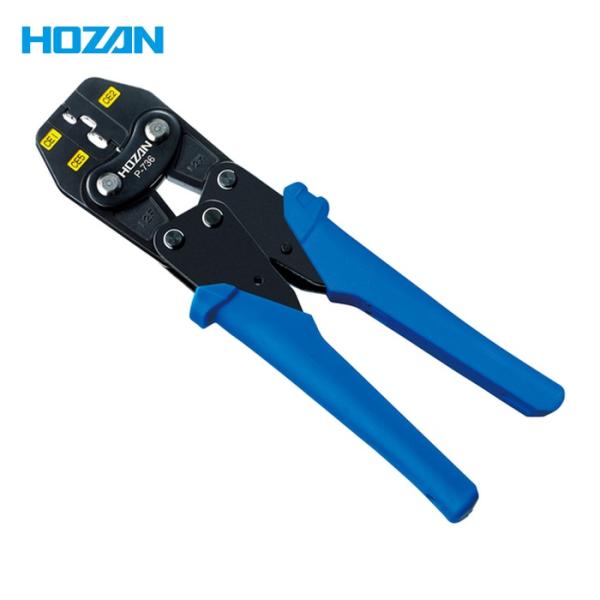 HOZAN 手動圧着工具|特長:トグル機構により、単位ストローク当たりの所要握力をおさえ、優しい操作性を実現しました。 端子を完全に圧着するまでハンドルがもどらない成形確認機構付です。