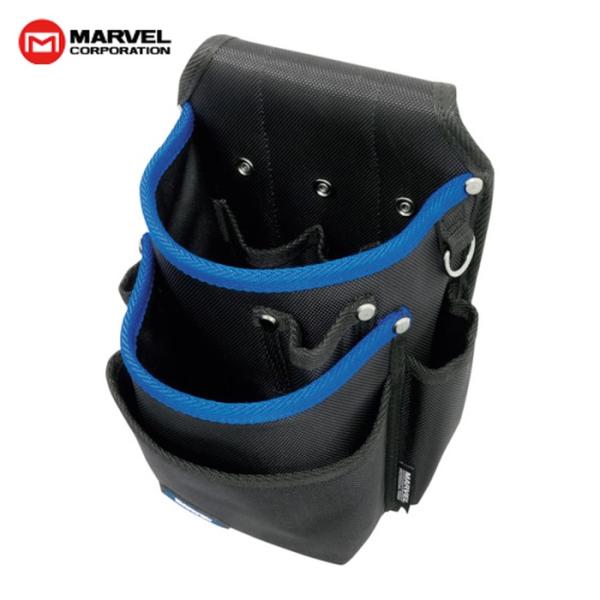 MARVEL 腰袋|特長:サイズは従来品と同じですが、見た目がスマート見えます。 縁に樹脂板を内蔵しているので間口が広く、型崩れしにくくなってます。 背面は背板に縦2本の縫い目を走らせることで樹脂板が湾曲し、体に沿うような設計になっています。