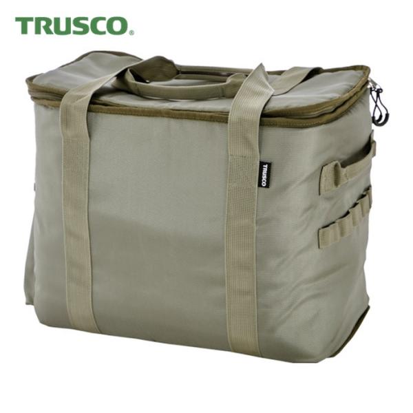 TRUSCO クーラーボックス|特長:幅広マジックテープで台車のハンドルやスーツケースのハンドルに固定ができます。 持ち手にマグネットが入っており、二つの持ち手をくっつけることができます。 内側4面と天面に保冷剤を収納できるポケットがついて...