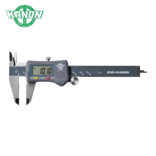 カノン デジタルノギス|特長:2009年度文部科学大臣「創意工夫功労者賞」受賞品です。 挽物加工物の測定に最適です。 本尺端面をカットしたフラットヘッドの画期的ノギスのデジタル版です。