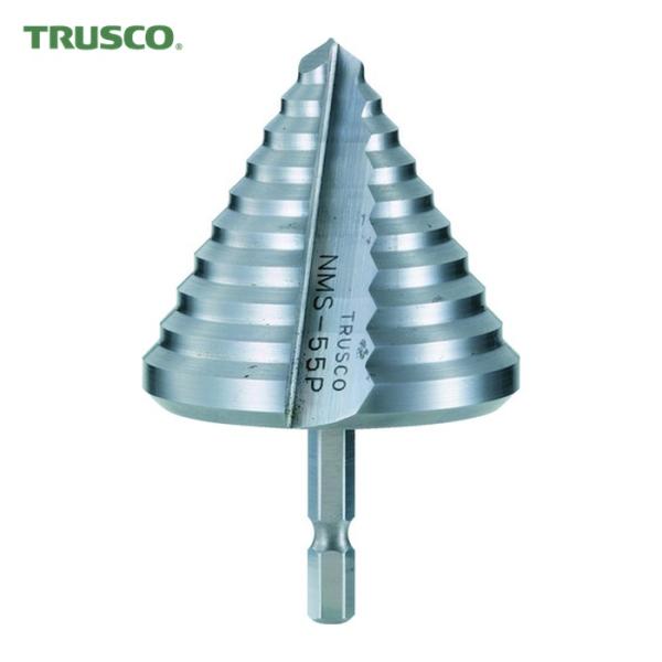 TRUSCO ステップドリル(六角軸タイプ)|特長:六角軸で、インパクトドライバーにワンタッチで装着できます。 樹脂材の穴径拡大・修正に、配管仮設・雨樋の穴あけに最適です。 パイプ面への穴あけは、踊らず安定した切れ味です。