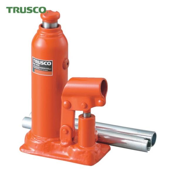 TRUSCO 油圧ジャッキ|特長:重量はねじ式の約1/2です。 操作力は軽く(39kgf以下)高い能力を発揮します。 荷重の下降操作は逃し弁(リリースバルブ)の緩め方の調整で、緩急自在で調整できます。
