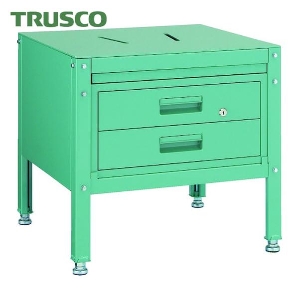 TRUSCO ボール盤台|特長:台の天面に各社のボール盤およびタッピングボール盤が簡単に取り付け可能です。 引き出しは鍵付で、引き出し上部に油受け皿が付いているので、引き出し内に油、切り粉などの入る心配がありません。