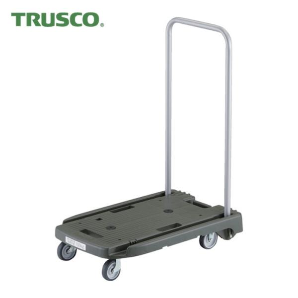 TRUSCO 樹脂製運搬車|特長:φ75省音キャスター採用で音が静かです。 エラストマー樹脂車輪の採用で従来のゴム車輪と比較して反発性が高く軽く動き、タイヤ痕を軽減します。 立て置きできます。