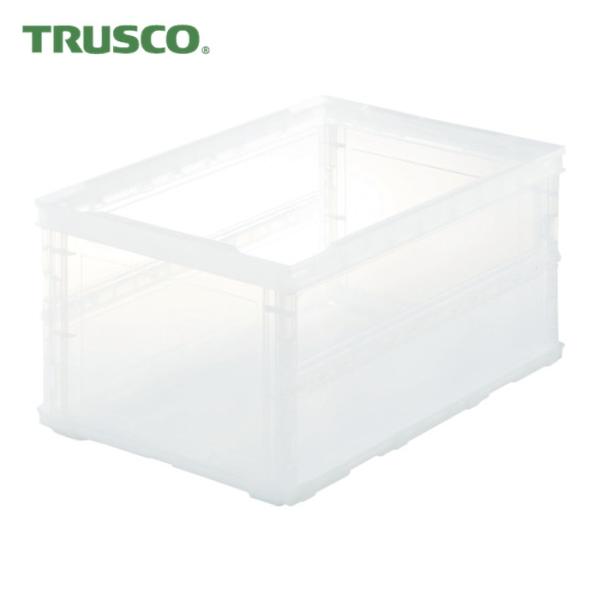 TRUSCO 折りたたみコンテナ|特長:中が透けて見えるため、コンテナの中身が判別しやすく、保管・管理に最適です。 折りたたんだ時の高さを最大限まで追求、従来タイプに比べて最大35%低く、これにより輸送運賃・保管スペースを大幅に削減すること...
