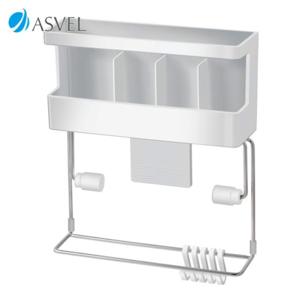 ASVEL 吸着ホルダー|特長:冷蔵庫側面やスチールに取り付け可能なマグネット式です。 マグネット取り付けでラップや小物を収納できます。