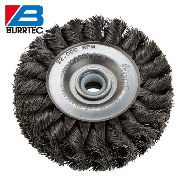 BURRTEC ホイールブラシ|特長:ヒネリを加え、フレキシブルな動きでよりハードなバリ取りが可能・米国の国家規格(ANSI)に基づいて、破壊試験を実施し、最高回転数を設定しています。 高剛性のため重研磨に対応しています。 高速回転対応・長...
