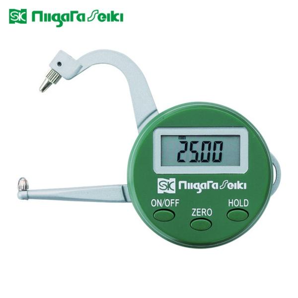 SK ダイヤルキャリパーゲージ|特長:0設定1タッチのデジタルタイプです。 携帯に便利なポケットサイズでストラップ用穴付です。 測定子先端が丸いので球面の測定に便利です。