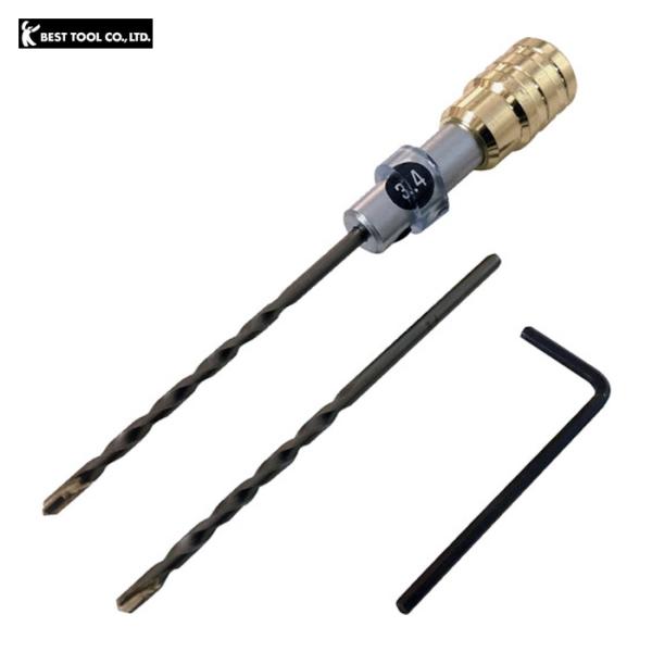 特長●電動ドライバーに両頭+ドライバービットを付けたままで、下穴ギリをワンタッチ着脱できます。●替えドリルとドリル交換に必要な6角棒レンチがセットされているのでとても便利で経済的です。用途●ブロック・モルタル・レンガ・石膏ボードの下穴あけに。