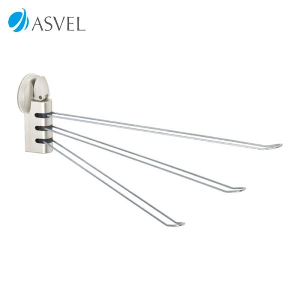 ASVEL 吸着ホルダー|特長:掛け部がステンレスのふきん掛けです。 ふきんを3枚掛けることができます。 レバーを押すだけの強力吸盤です。