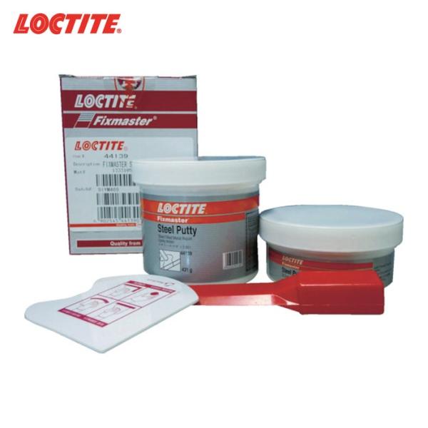 ロックタイト 金属用補修剤|特長:二液混合エポキシ補修剤です。 硬化後、機械加工、ドリル加工、ねじ立てが可能です。 スチールの含有量が高く、金属のような仕上がりに硬化垂れ落ちや、収縮がありません。