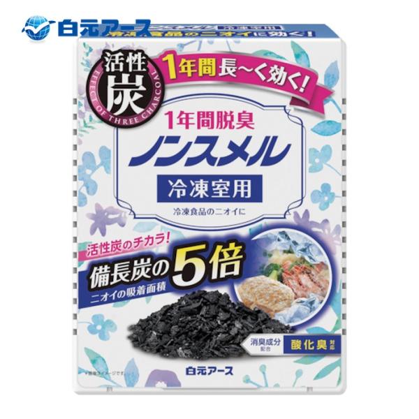 白元 消臭剤|特長:活性炭・竹炭・備長炭の炭の力で1年間強力脱臭します。 全方位脱臭方式の置き型容器です。 冷凍食品などの酸化した臭いに対応する消臭成分を配合しています。