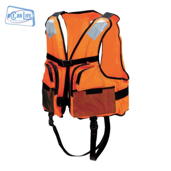 OCEANLIFE ライフジャケット|特長:抜け防止の股ベルトとポケットがついています。 浮力材を取り外して洗濯可能です。